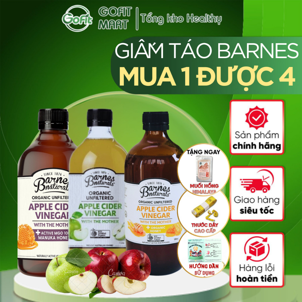 Giấm Táo Hữu Cơ Barnes Của Úc Có Giấm Cái 500ml - Dấm Táo Giảm Cân Ăn ...
