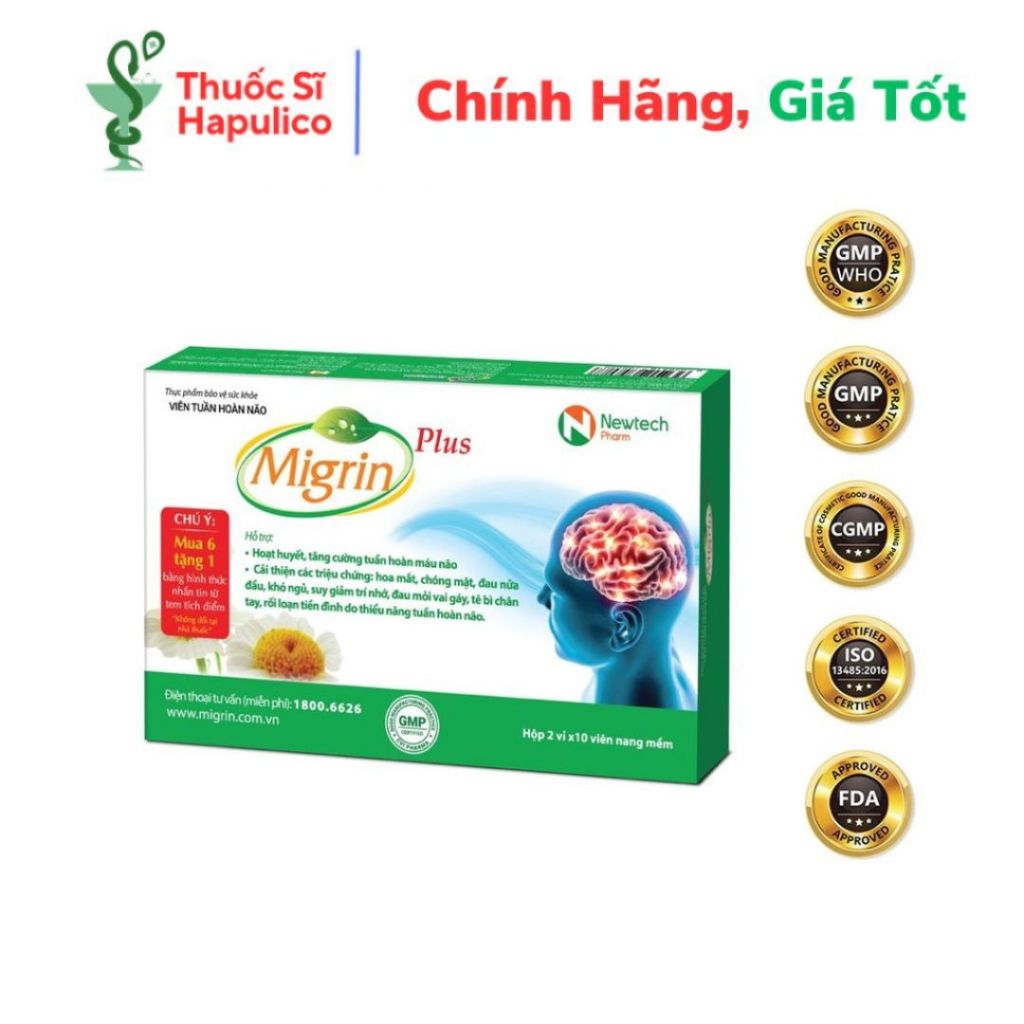 Viên Uống Migrin Plus - Giảm Đau Nửa Đầu, Hoạt Huyết Dưỡng Não - Hộp 20 ...