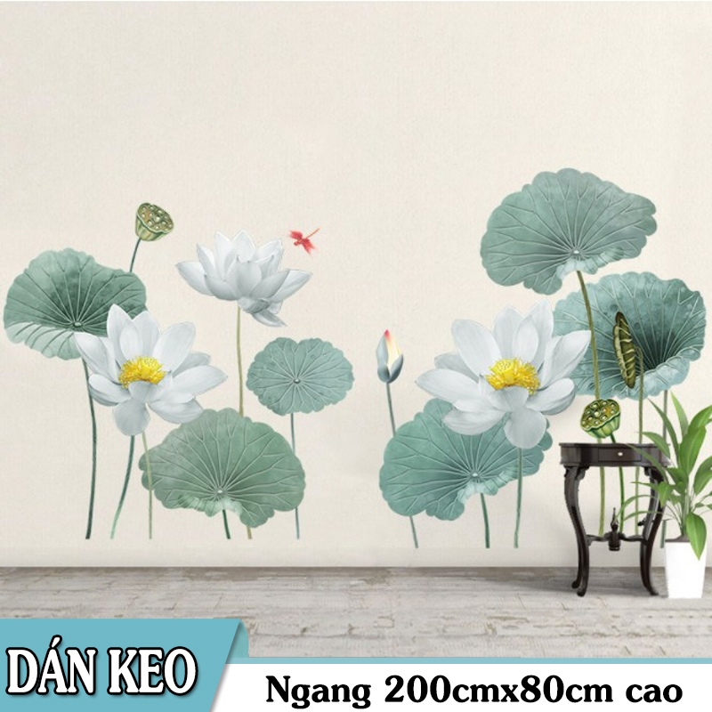 Decal dán tường hoa sen trắng Lá sen tốt | Shopee Việt Nam