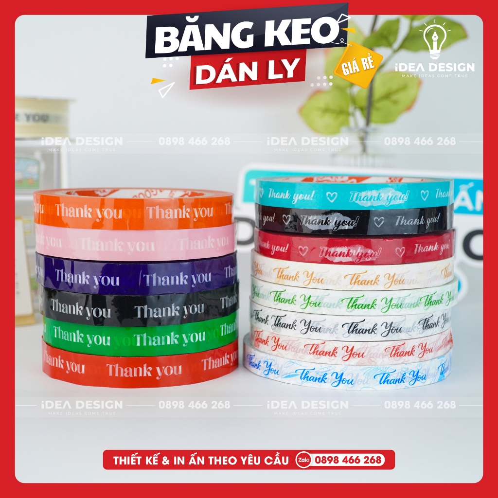 BĂNG KEO THANK YOU dán nắp ly nhựa, nắp hộp, nắp chai nhựa - Cuộn 60m - 2 Size 1.2cm và 1.5cm ...