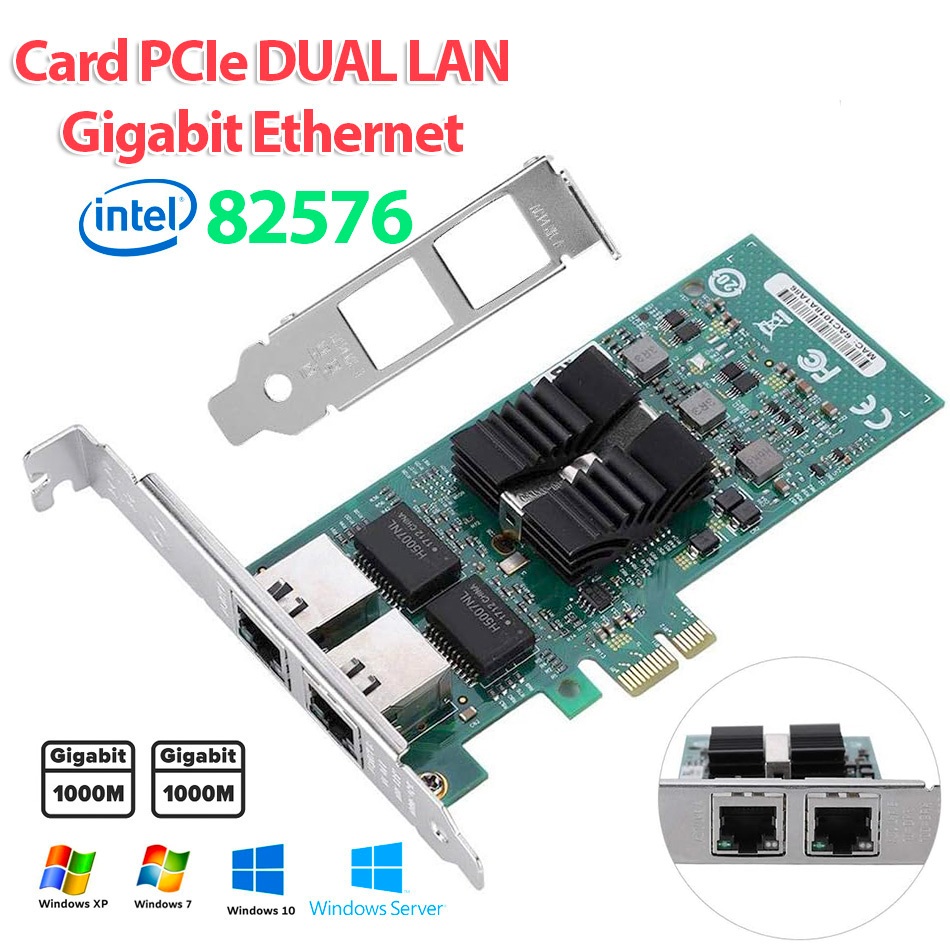 [HÀNG MỚI] Card mạng PCIe x1 Gigabit Dual Port Sever Adapter Intel 82576 cho Máy tính bàn PC ...