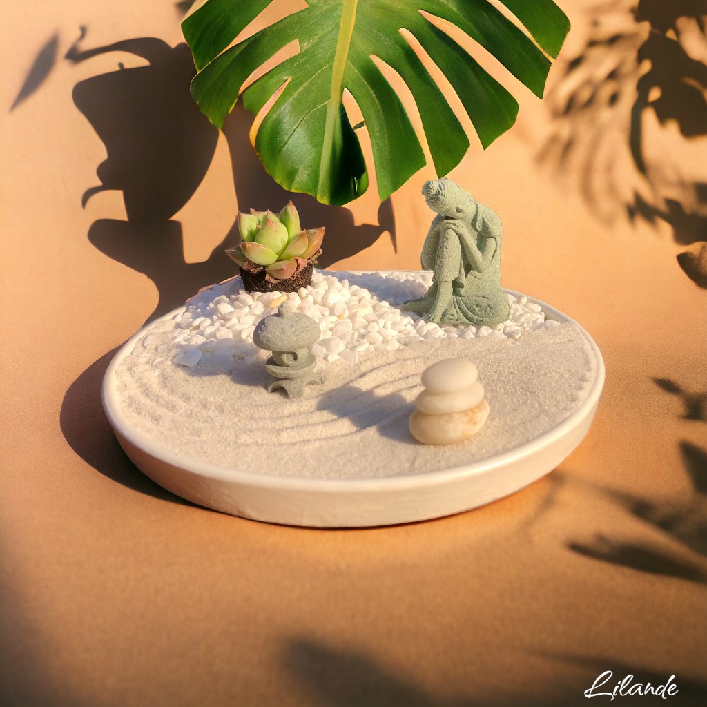 Mô hình Đĩa Vườn Zen Hoa Sen Đá Đất sét trang trí bàn làm việc handmade ...