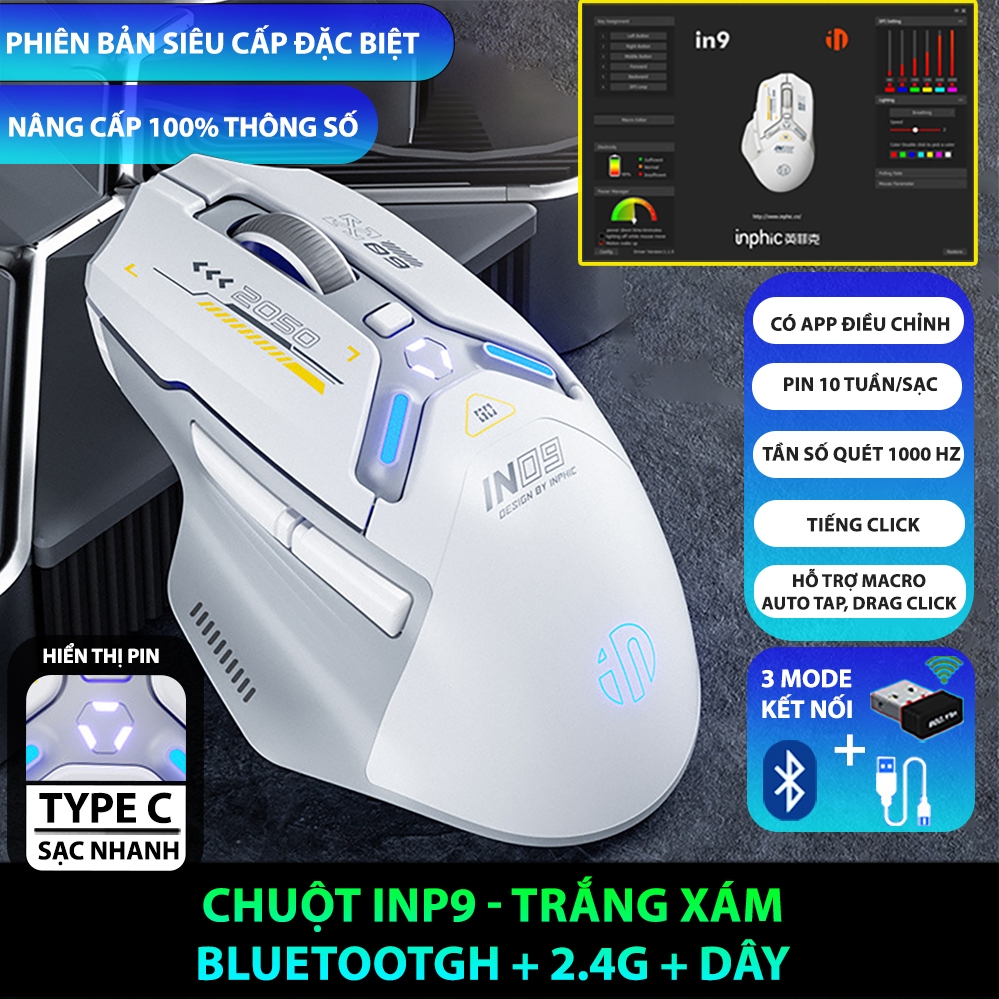 Chuột không dây gaming bluetooth TEKKIN INPHIC IN9 pin sạc led rgb 6 ...