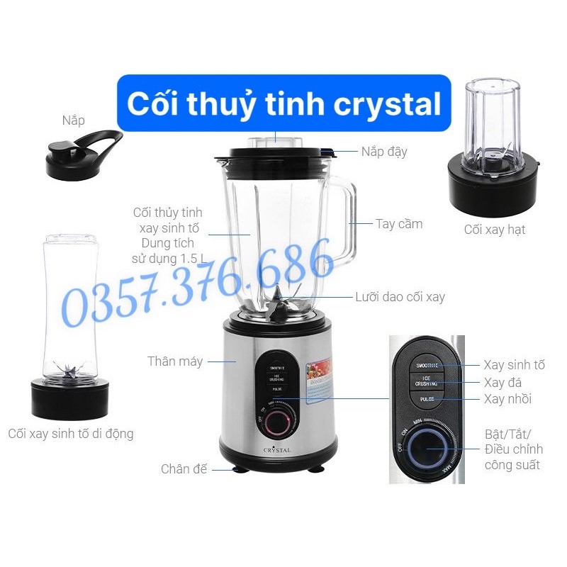 (PHỤ KIỆN) CỐI , LY THỦY TINH MÁY XAY SINH TỐ CRYSTAL MODEL TB-6680A VÀ ...