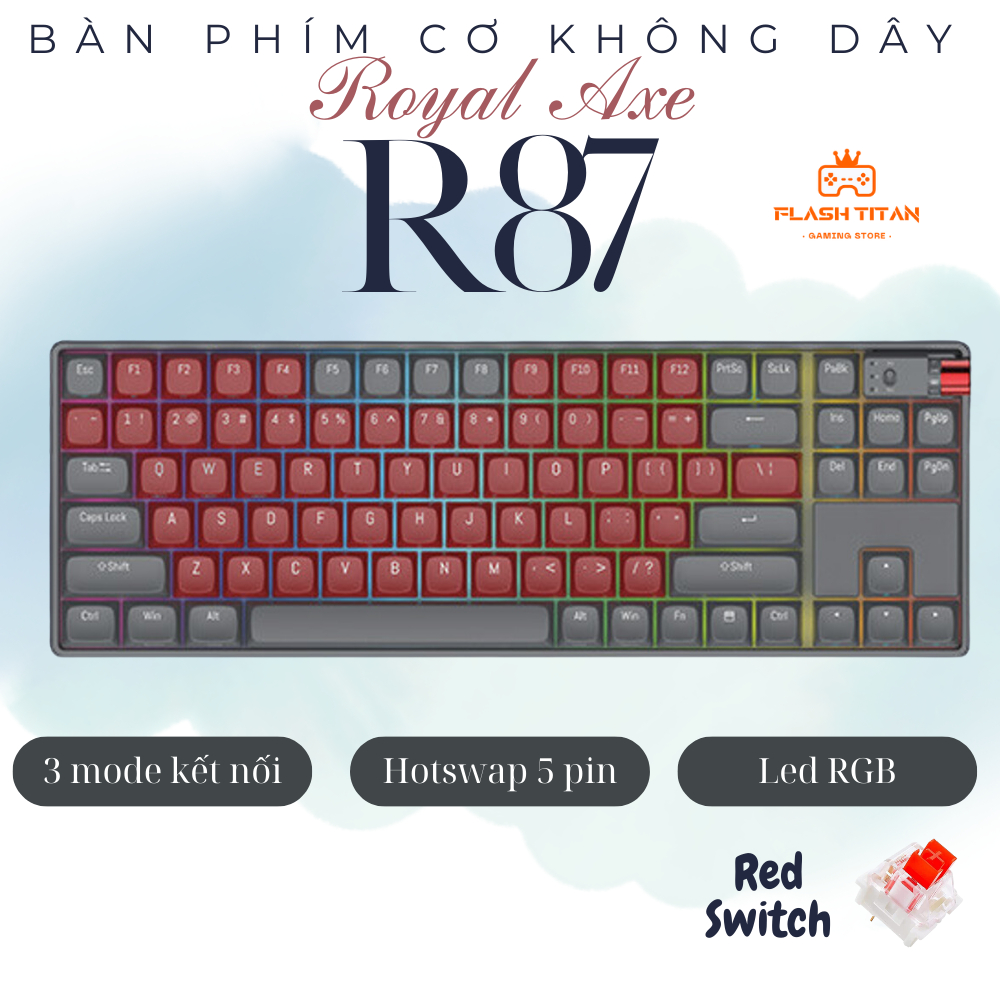 Bàn phím cơ không dây Royal Axe R87 - Hotswap 5 pin - 3 Mode kết nối - Led RGB nhiều chế độ ...