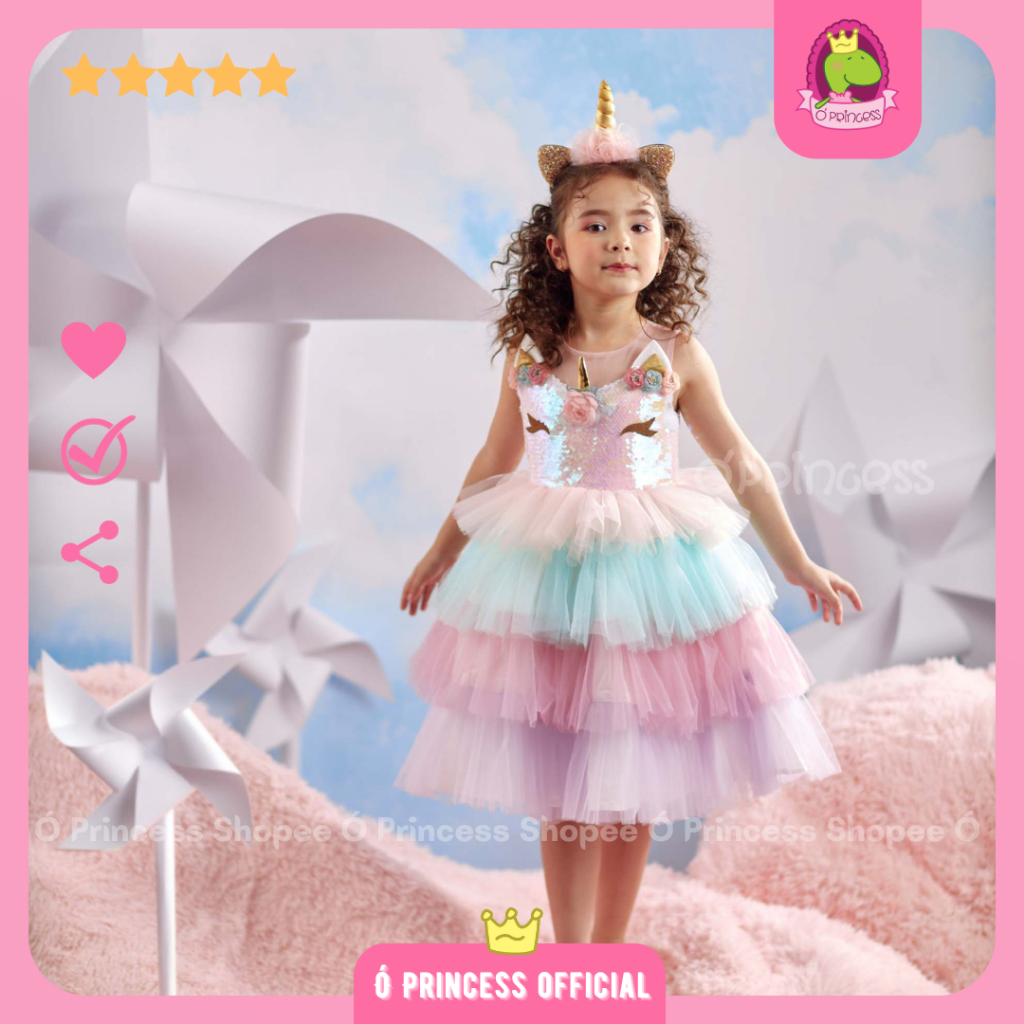 Ó Princess Váy đầm công chúa bé gái thiết kế Unicorn 4 tầng xòe bồng ...