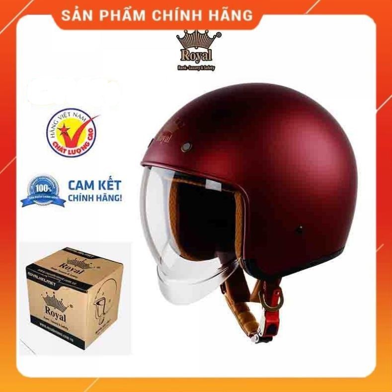 Mũ bảo hiểm 3/4 Royal kính âm, Đỏ đô nhám chính hãng size M, L, XL, bảo ...