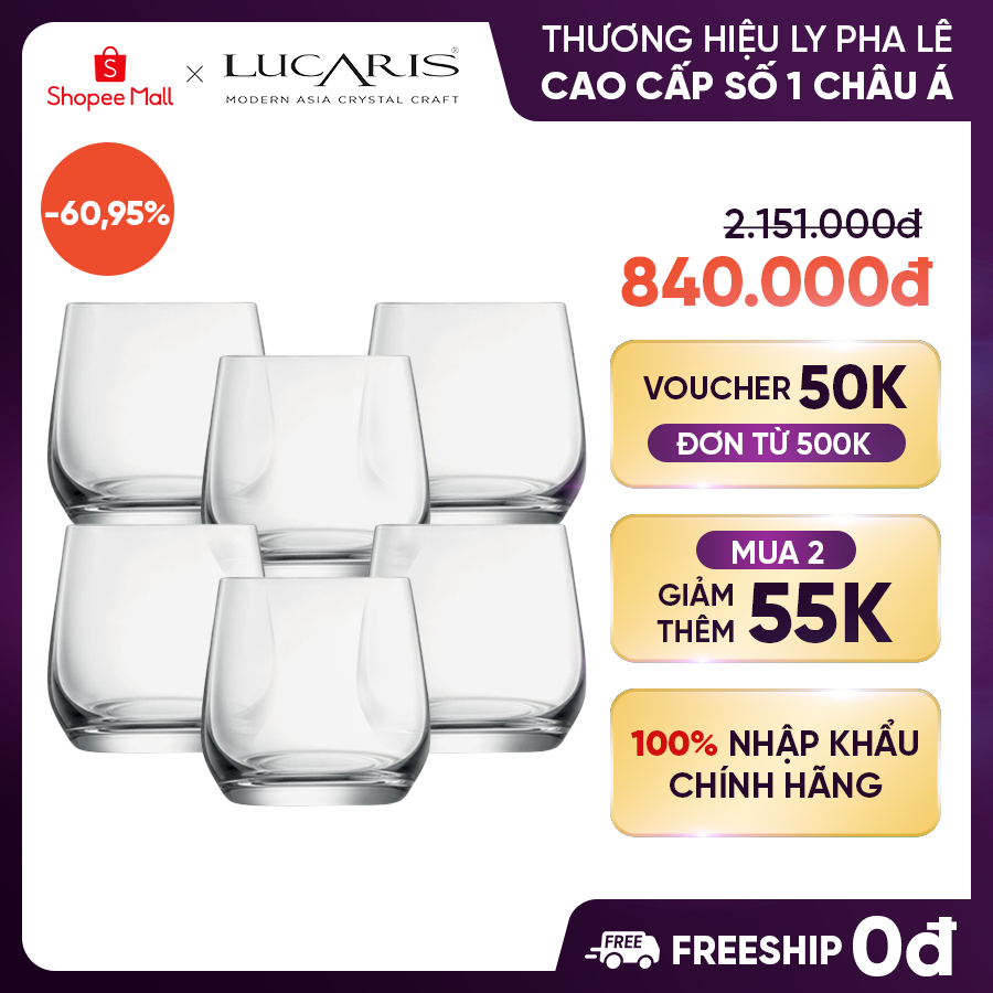 Bộ 6 Cốc Uống Rượu Whisky Pha Lê Cao Cấp Lucaris Double Rock 370ml Nhập Khẩu Chính Hãng Độ Bền ...
