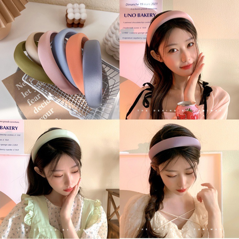 Băng đô cài tóc LỤA SATIN NOVSET bờm tóc xốp màu pastel Lưu Diệ.c Phi ...