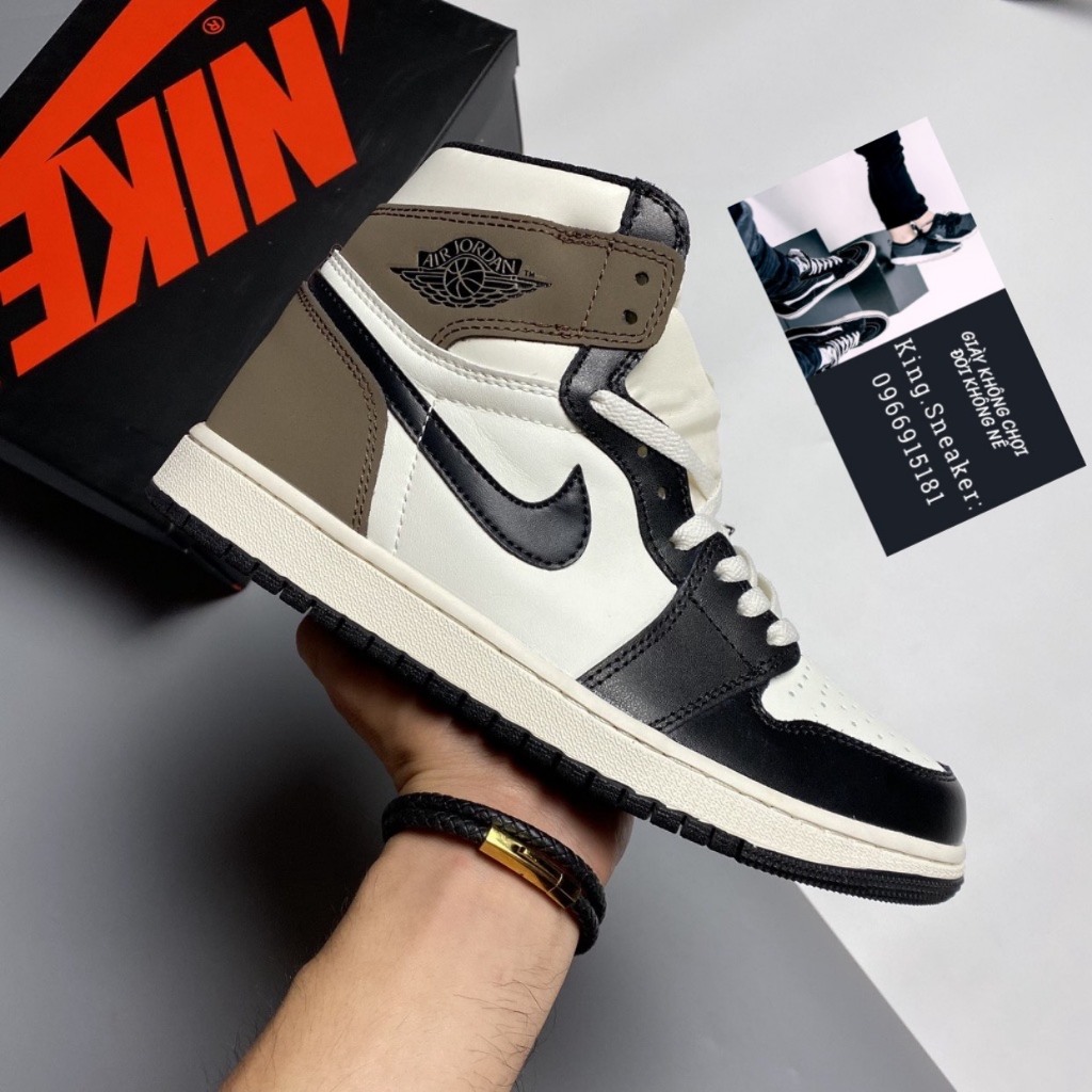 Giày JD1 Mocha, JD1 cổ cao trắng nâu, bản chuẩn tặng box bảo vệ ...