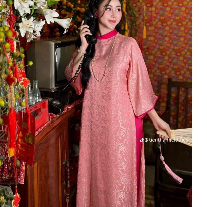 Áo dài gấm dáng xuông nhiều màu,Áo dài xuông diện tết chụp ảnh MD72 ...