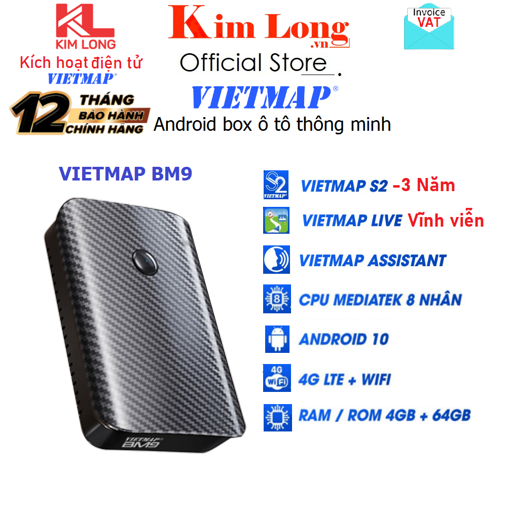 Android box ô tô Vietmap BM9 Dẫn đường S2 , Vietmap Live, Kết nối Sim 4G , Trợ lý Assistant ...
