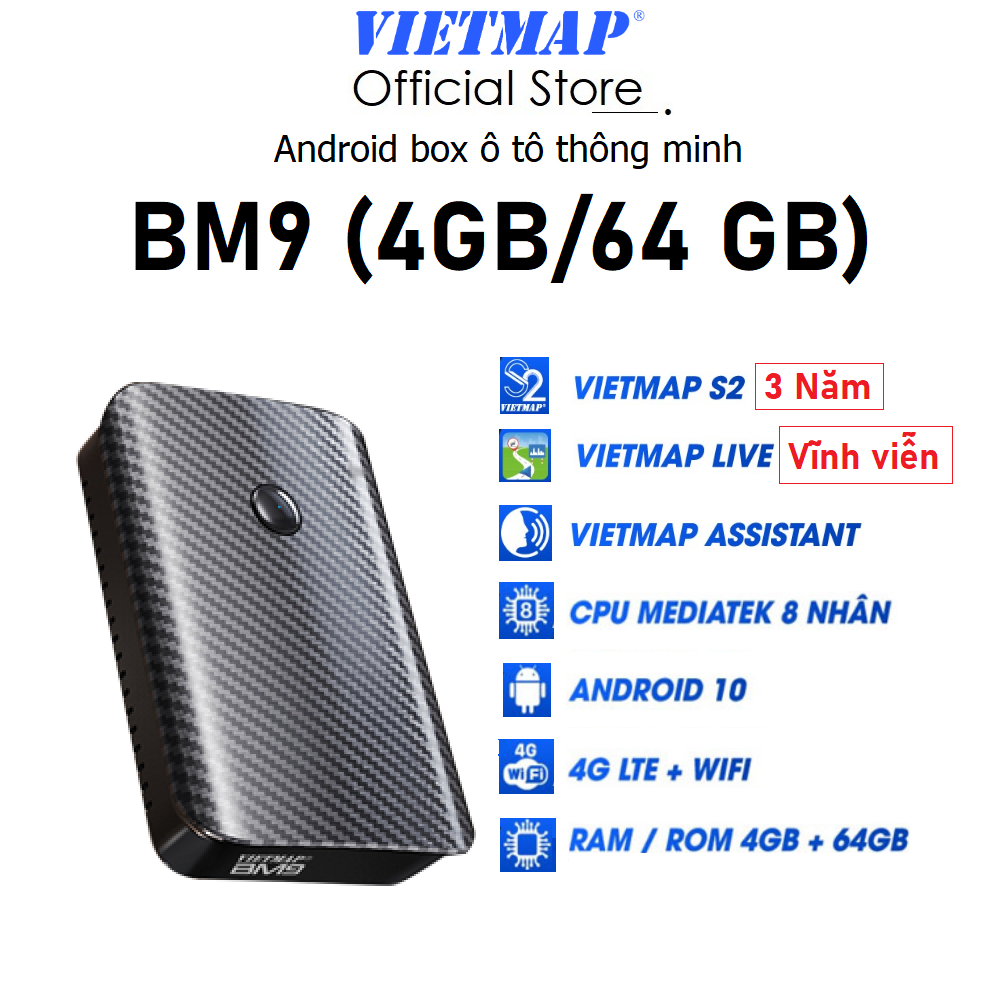 Android box ô tô Vietmap BM9 Dẫn đường S2 , Vietmap Live, Kết nối Sim 4G , Trợ lý Assistant ...