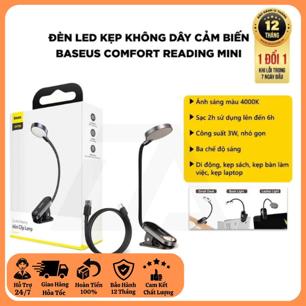Đèn Led kẹp bàn Baseus không dây - Cảm ứng - Sạc USB - Dùng cho đọc ...