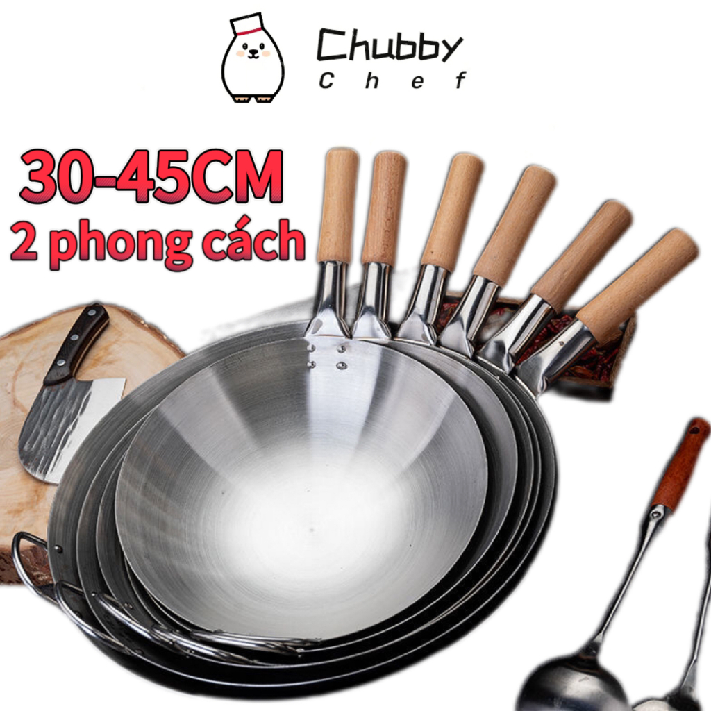 Chảo inox sâu lòng cán gỗ/cán inox Chubby Chef - Hàng chính hãng inox cao cấp đường kính 30-45cm ...