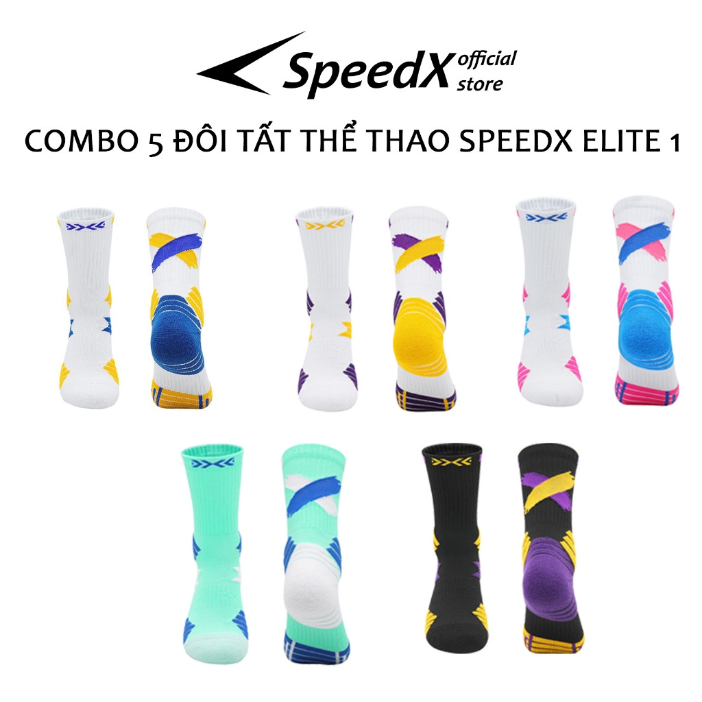 Combo 5 đôi Tất Vớ Thể Thao SpeedX Elite Socks 1 Tất cổ trung, tất dày ...