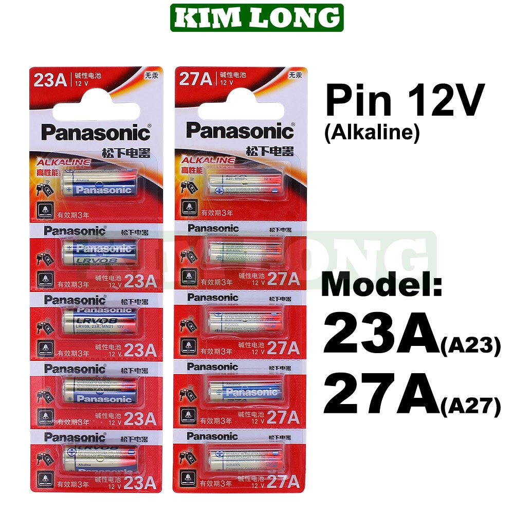 Pin Panasonic 23A/27A,pin alkaline A23/A27 12V,cho điều khiển cửa cuốn,chìa khóa điện, chuông ...