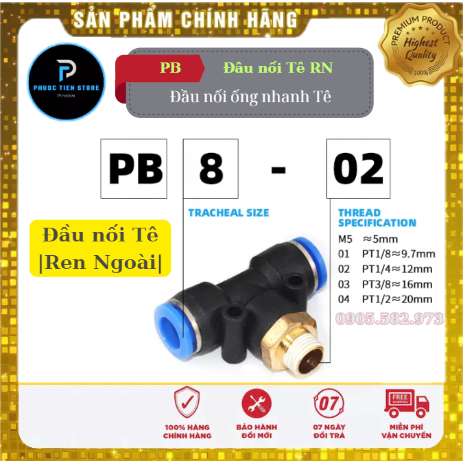 Đầu nối Tê ren ngoài khí nén - hơi sương PB (ống phi 4mm - 6mm - 8mm - 10mm - 12mm) | Shopee ...