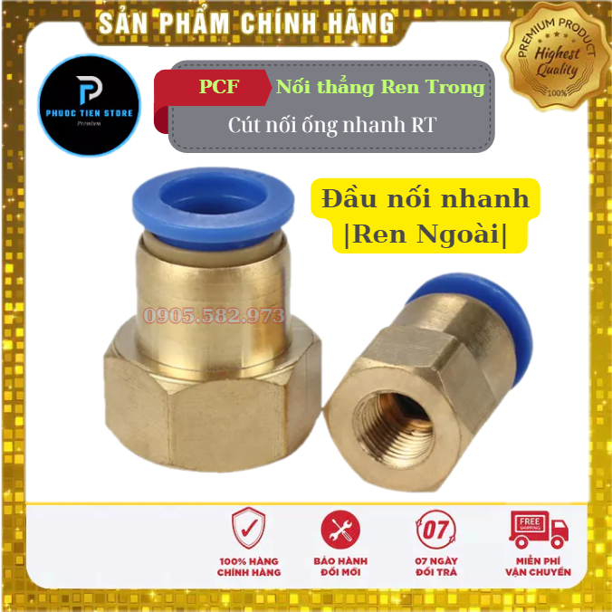 Đầu nối thẳng ren trong/ Cút nối nhanh 1 chạm khí nén - hơi sương PCF (ống phi 4mm - 6mm - 8mm ...