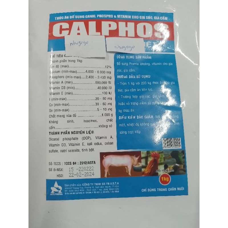 Calphos 1kg thức ăn khoáng cho heo gà vịt | Shopee Việt Nam