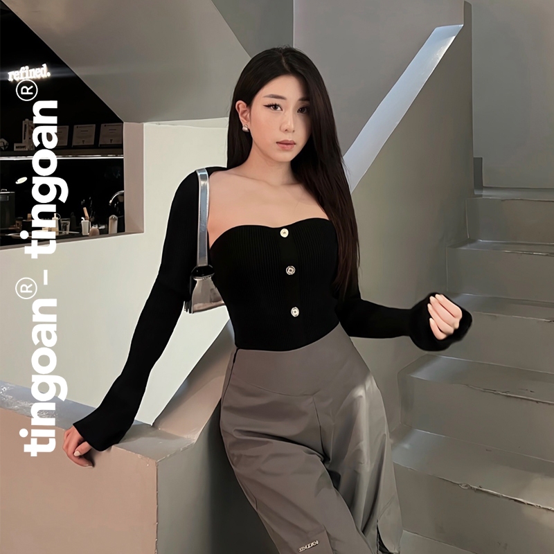 TINGOAN® HCM - Set len áo khoác ôm tay loe phối quây đính cúc dáng ôm ...