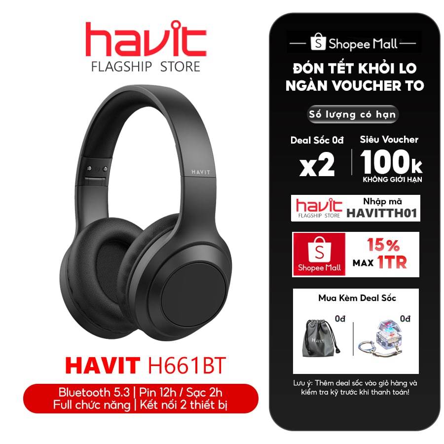 Tai nghe Bluetooth Headphone Havit H661BT Pin 12 tiếng | Kết nối 2 thiết bị | BT 5.3 | Shopee ...