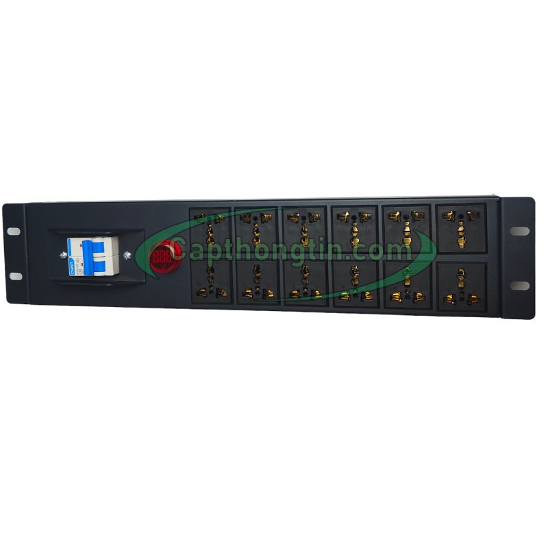 Ổ cắm điện, Thanh Nguồn PDU 12 ổ cắm đa dụng lắp tủ Rack 2U có MCB 32 ...