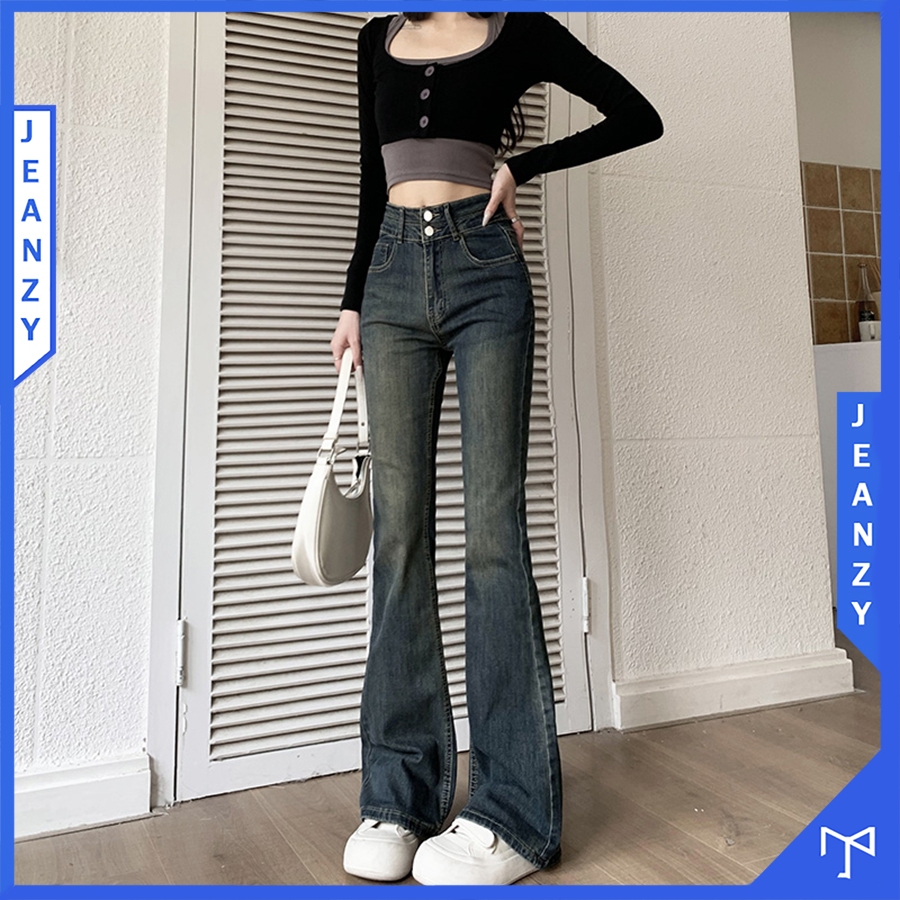 (1m45-1m62) Quần jean ống loe nấm lùn màu retro đậm JEAN ZY | Shopee ...