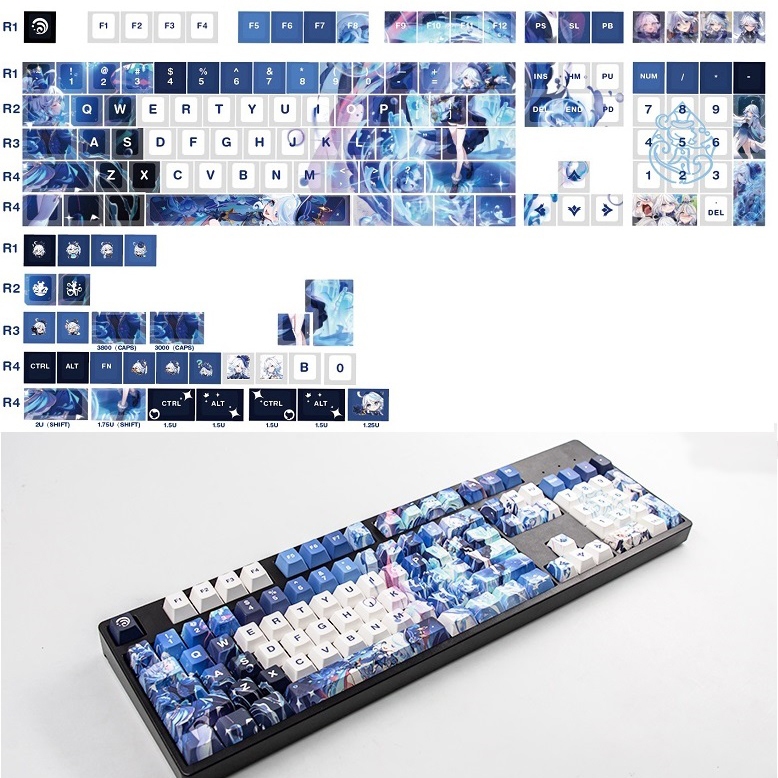 Keycap Genshin Impact Furina Focalors thick PBT xuyên led in dyesub 5 ...