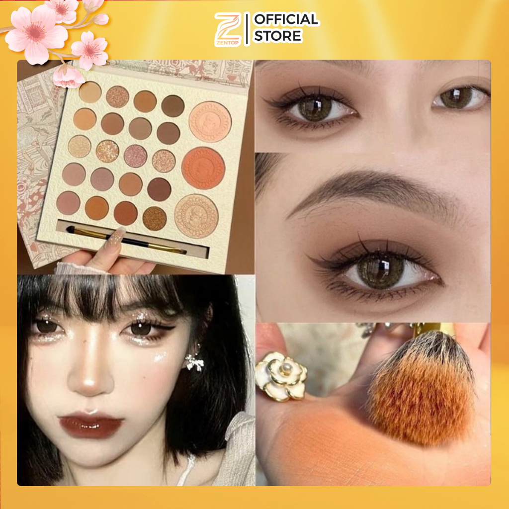 Bảng phấn mắt phấn má 23 ô ErshiQi óng ánh tone lì và nhũ kèm cọ Zentop ...
