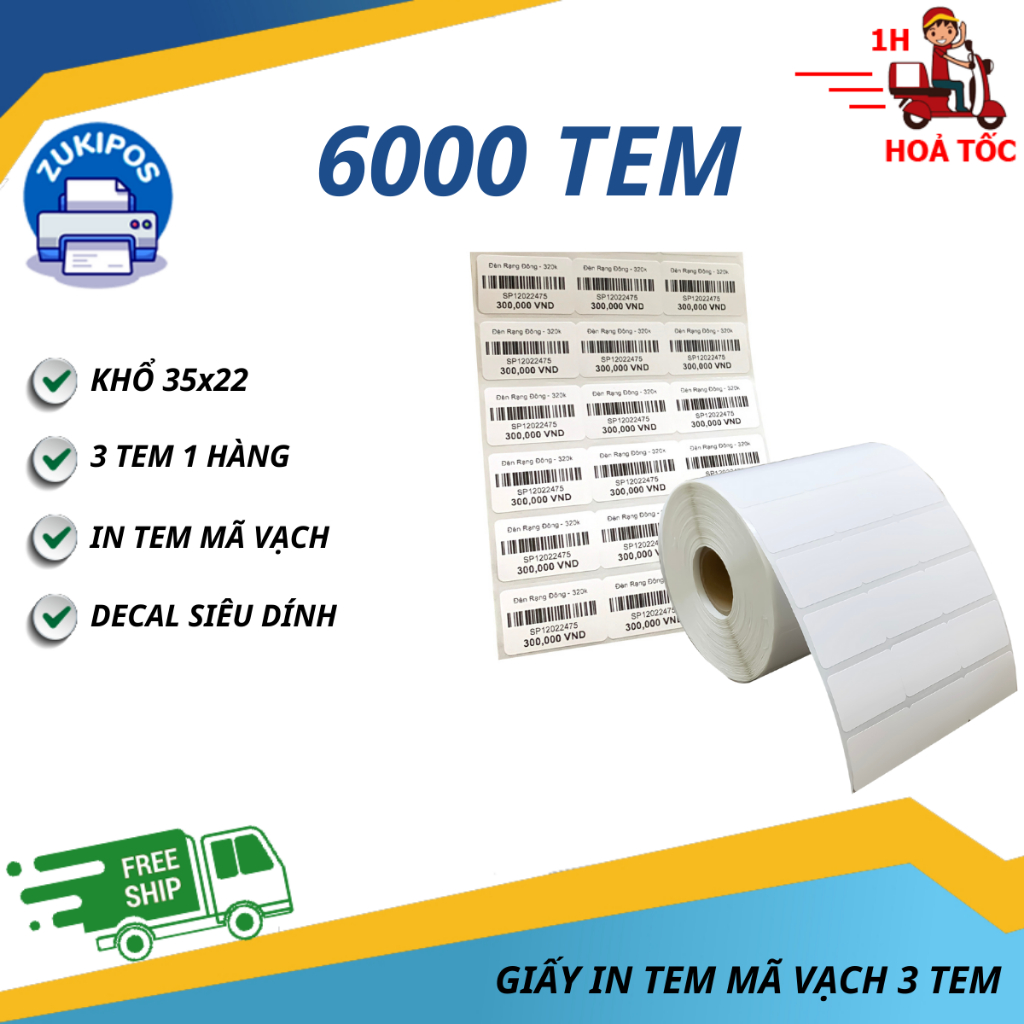 Giấy In Tem Mã Vạch 3 tem 35x22 mm Cuộn 50m Chất Lượng Cao - Zukipos ...
