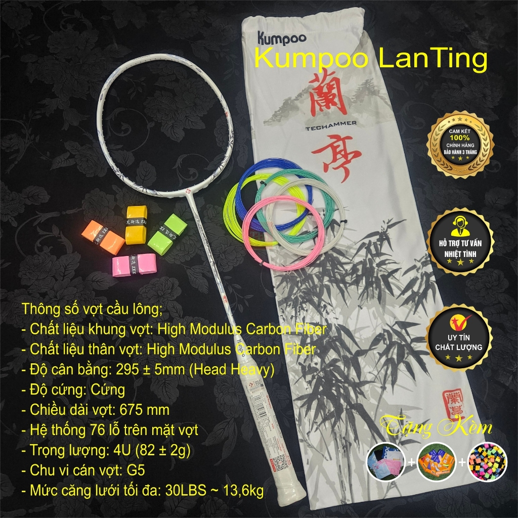 [Siêu Sale]Vợt cầu lông KUMPOO PC99Pro, Tinh nguyệt, LanTing căng sẵn ...