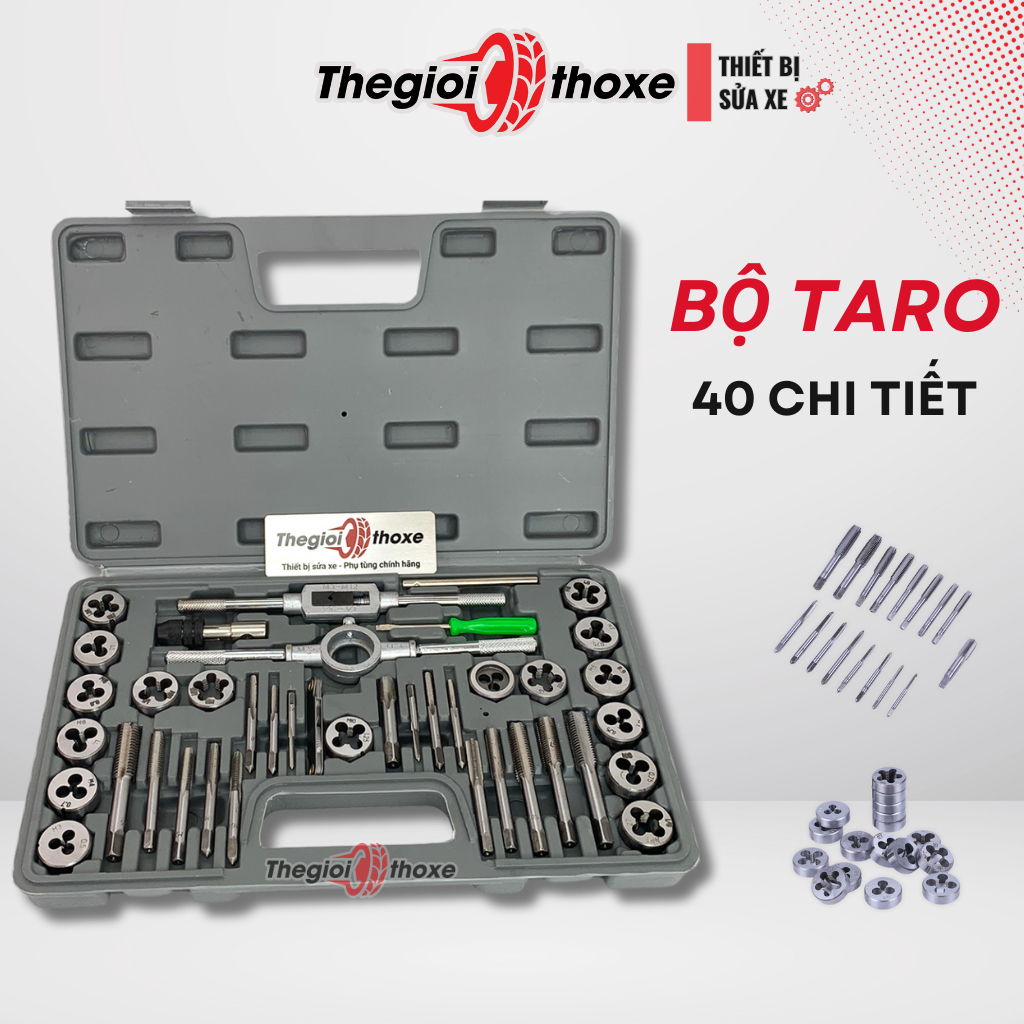Bộ taro 40 chi tiết Đài Loan (taro tay quay, làm ren trong + ngoài ...