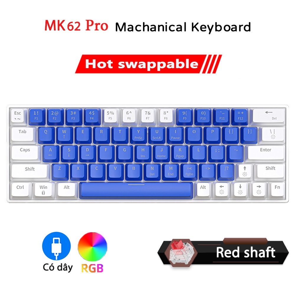 Bàn phím cơ không dây HOTSWAP MK63/68 phím 3 Mode Bluetooth /2.4G/có dây, Red Swtich có đèn RGB ...