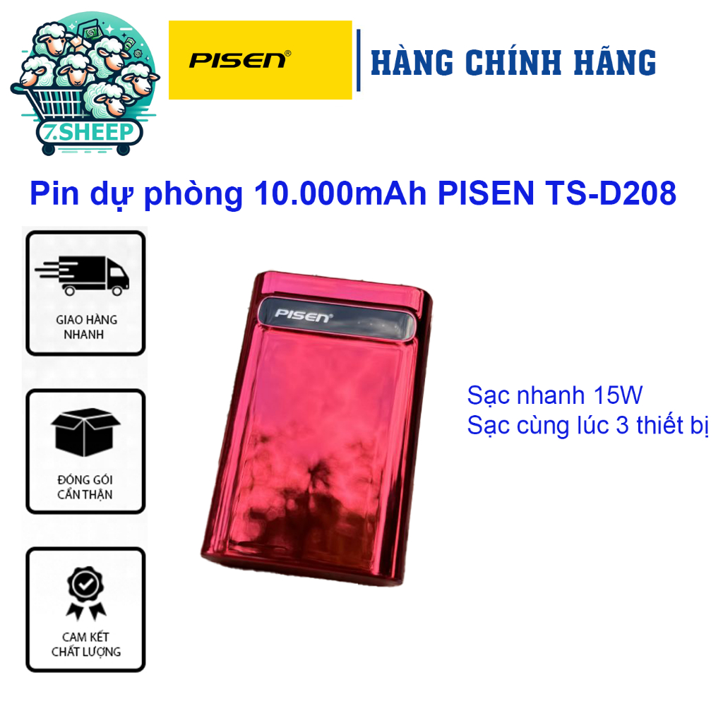 Pin dự phòng 10.000mAh PISEN TS-D208 có cổng sạc nhanh Type-C 15W ...