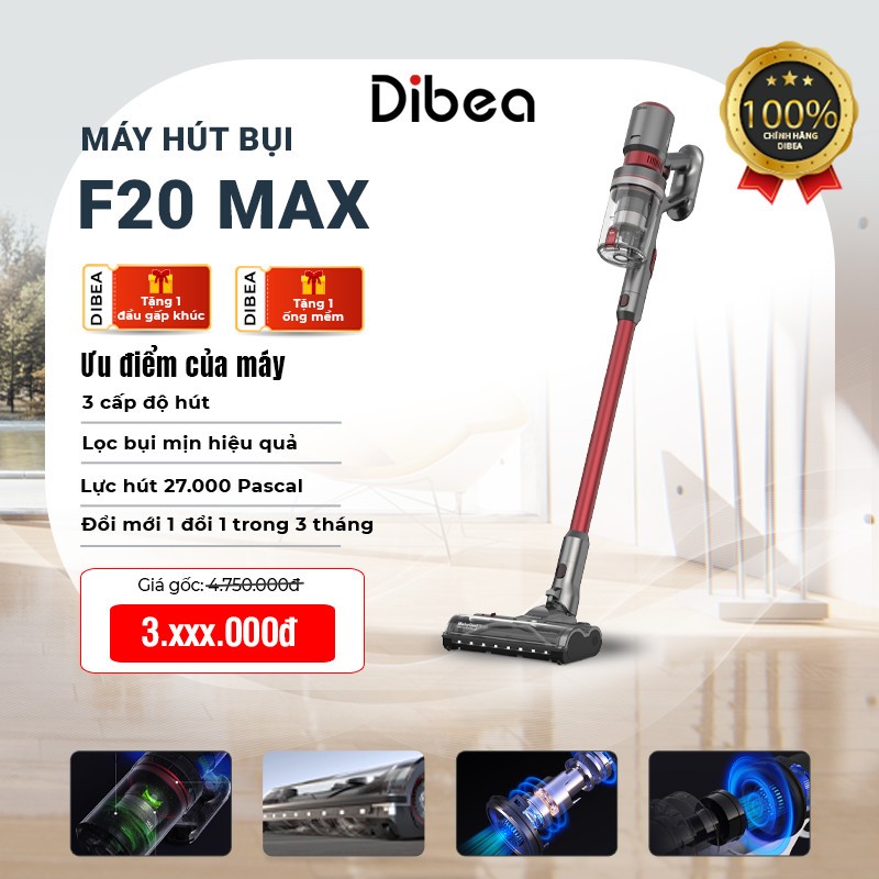 Máy hút bụi không dây cầm tay DIBEA F20 Max lực hút siêu mạnh, 3 cấp độ ...