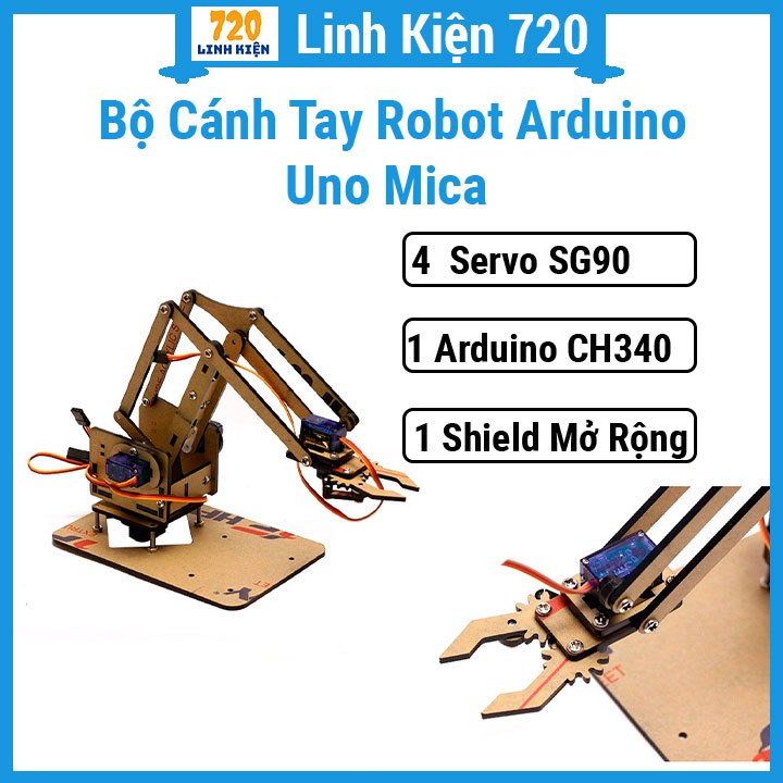 Full Bộ Cánh Tay Robot Arduino Uno Mica Kèm 04 Động Cơ Servo Sg90 01 