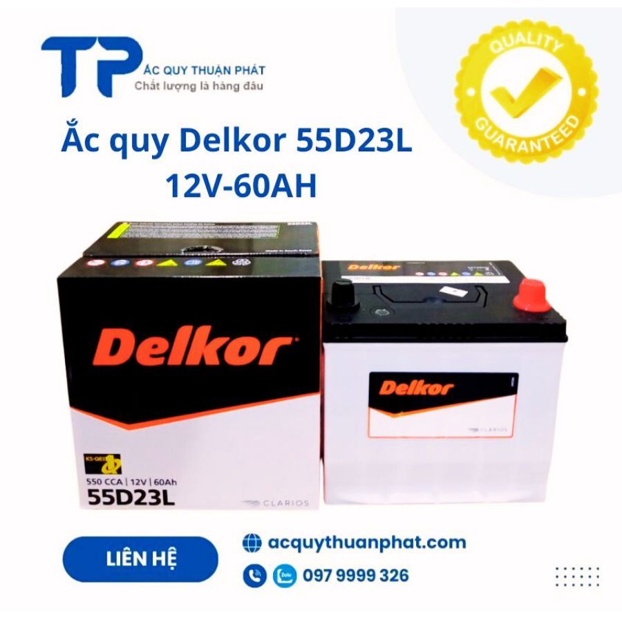 Ắc quy Delkor 55D23L 12V-60AH miễn bảo dưỡng cho Huynhdai Kona, Mitsubishi Attrage, Mirage ...