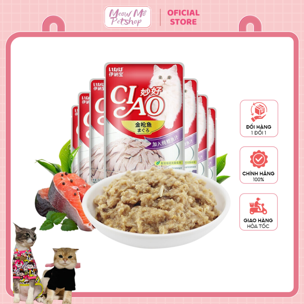 [Thùng 48 Gói] Pate Ciao 7 Vị Cho Mèo Gói 60g Meow Mỡ Petshop - Thức Ăn Ướt Cho Mèo Bổ Dưỡng ...
