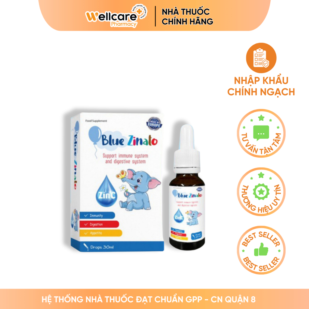 Siro Blue Zinato [Chính hãng] - Lọ 30ml dạng nhỏ giọt bổ sung Kẽm giúp ...