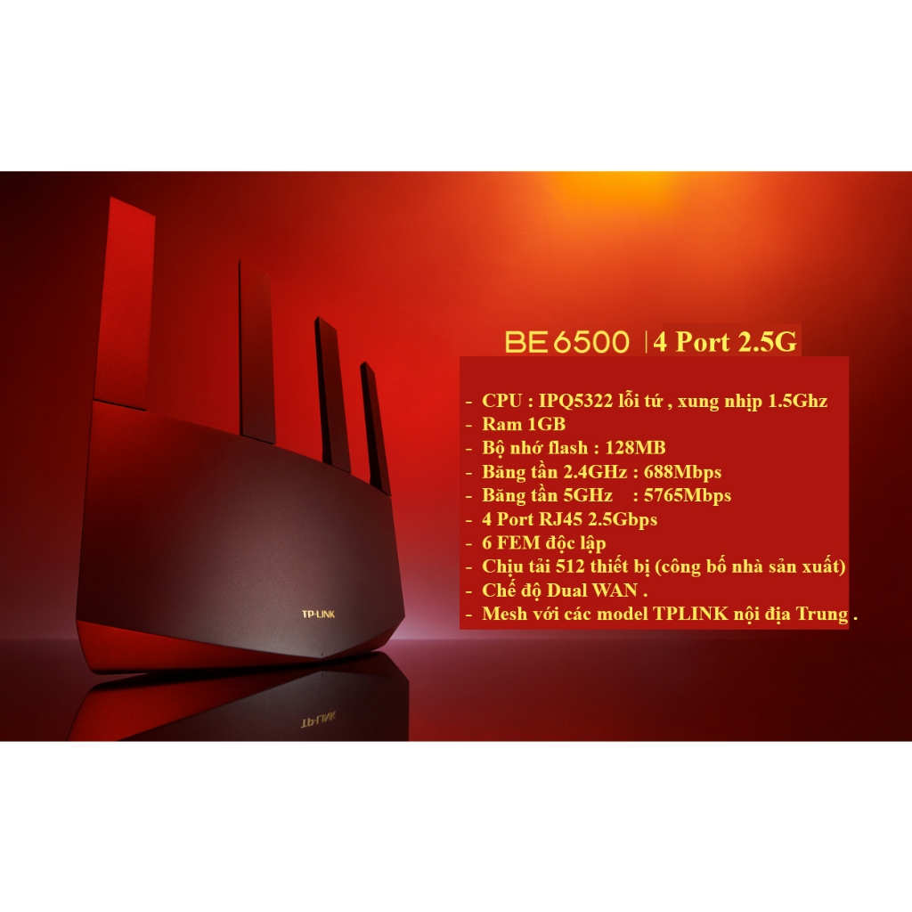 Router WIFI 7 TPLINK BE6500 (6500Mbps) - Xuyên tường mạnh - Chịu tải ...