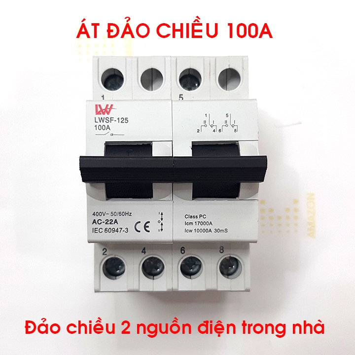 Át đảo chiều 100A LW cấu tạo dạng aptomat đảo chiều 2 nguồn điện cho nhà dùng 2 công tơ, 2 nguồn ...