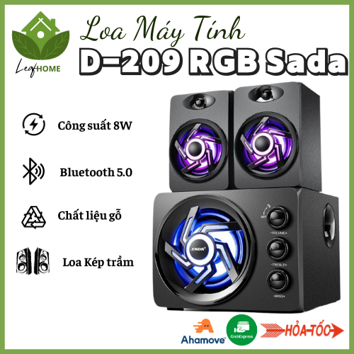 Loa máy tính Sada D-209 RGB bản cao cấp gỗ phủ sơn đen, âm bass mạnh mẽ ...