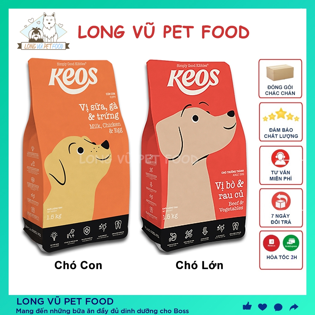 Thức ăn cho chó KEOS gói 1.5kg - Hạt cho chó con, chó lớn trưởng thành hạt Keos - Long Vũ Pet ...