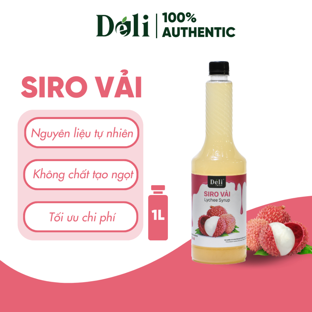Siro vải Déli - 1 lít - đậm đặc, thơm ngon chuyên dùng pha chế trà trái ...