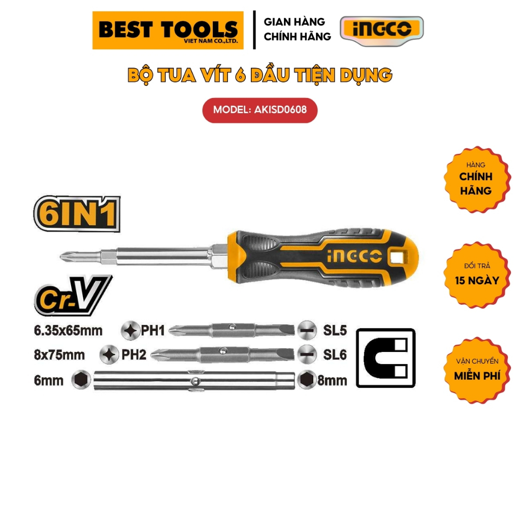 Bộ tua vít 6 đầu INGCO AKISD0608 | Shopee Việt Nam
