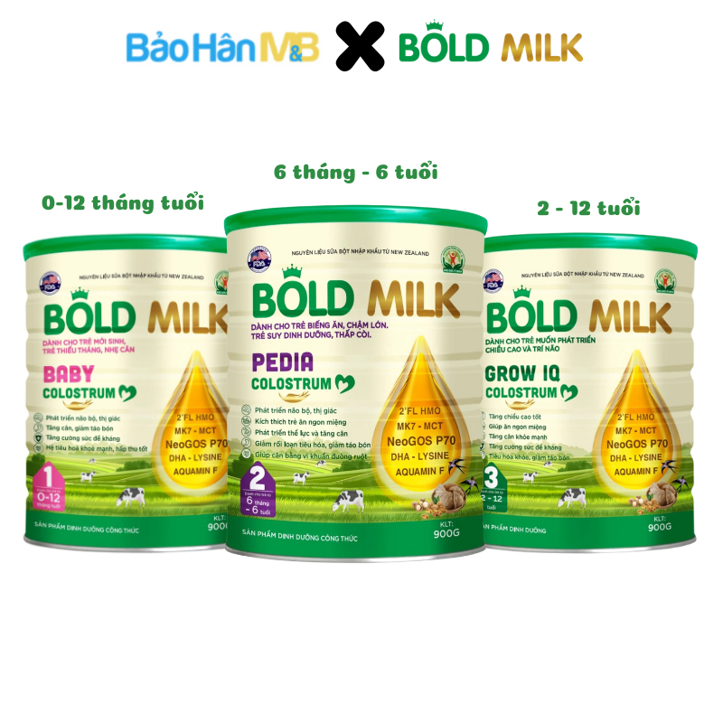 Sữa bột Bold Milk Baby/ Pedia/ Grow IQ Colostrum số 1,2,3 dành cho trẻ - Lon 900g [ 3 lon kèm ...