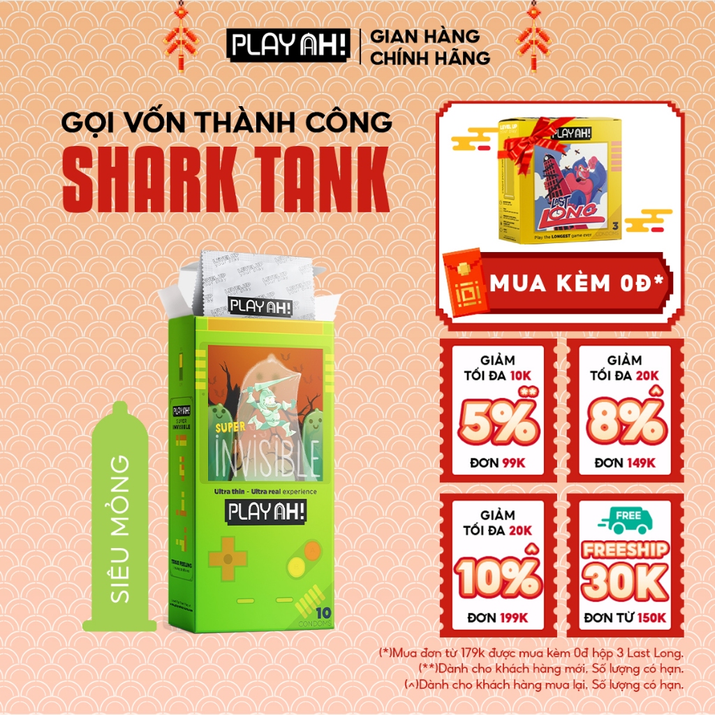 Bao Cao Su PLAYAH SUPER INVISIBLE Siêu mỏng/ LAST LONG Kéo dài thời ...