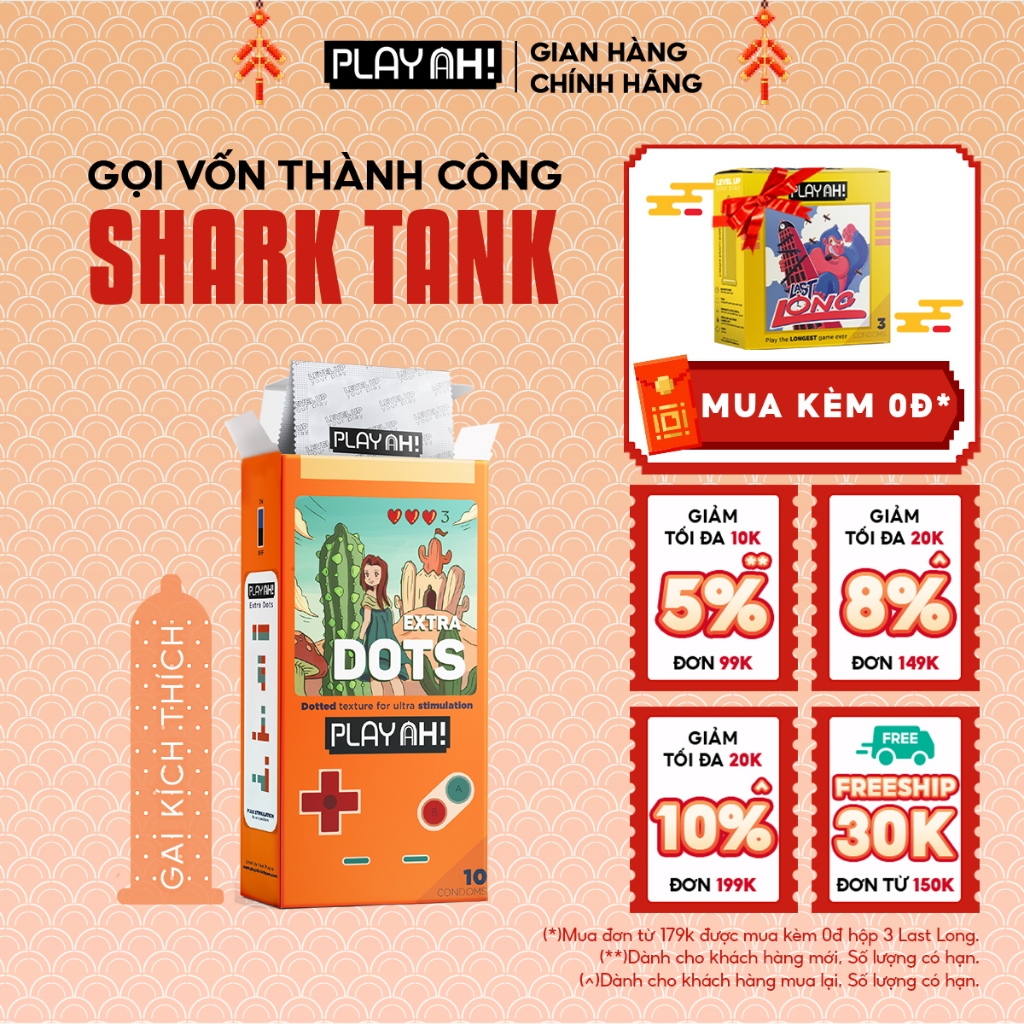 Bao Cao Su PlayAh Extra Dots Thêm Gai Hộp 10 52mm nhiều gai, nhiều gel ...