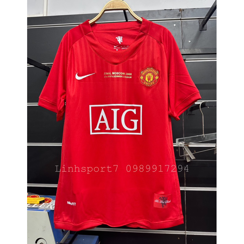 Áo đấu bóng đá clb mu Manchester United AIG 2008 màu đỏ bản fan logo ...